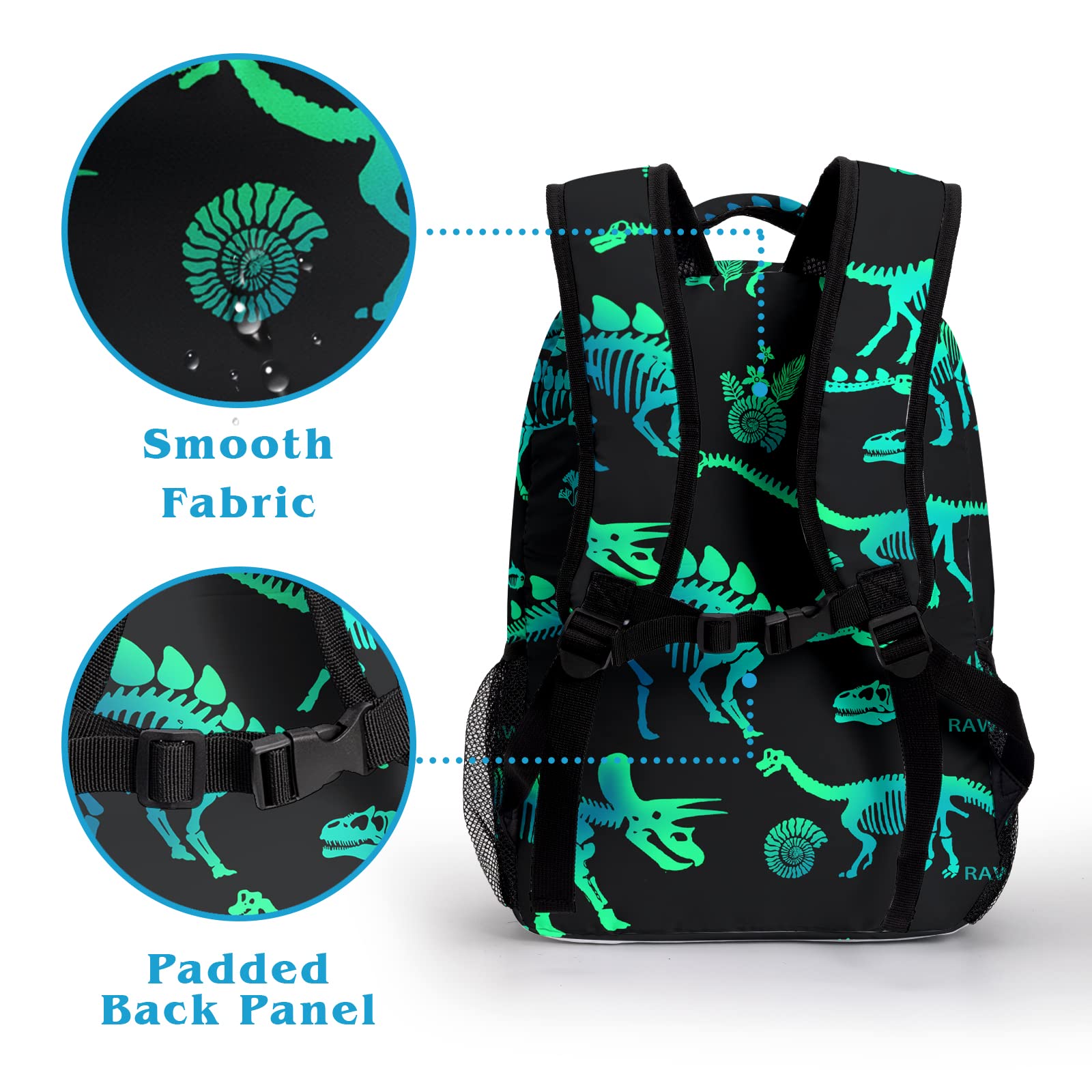 Dacawin Kids Backpack for Boys Girls Neon Green Dinosaur Skeletons Bookbag Kindergarten Preschool Nursery School Bag Lightweight Travel Back Pack