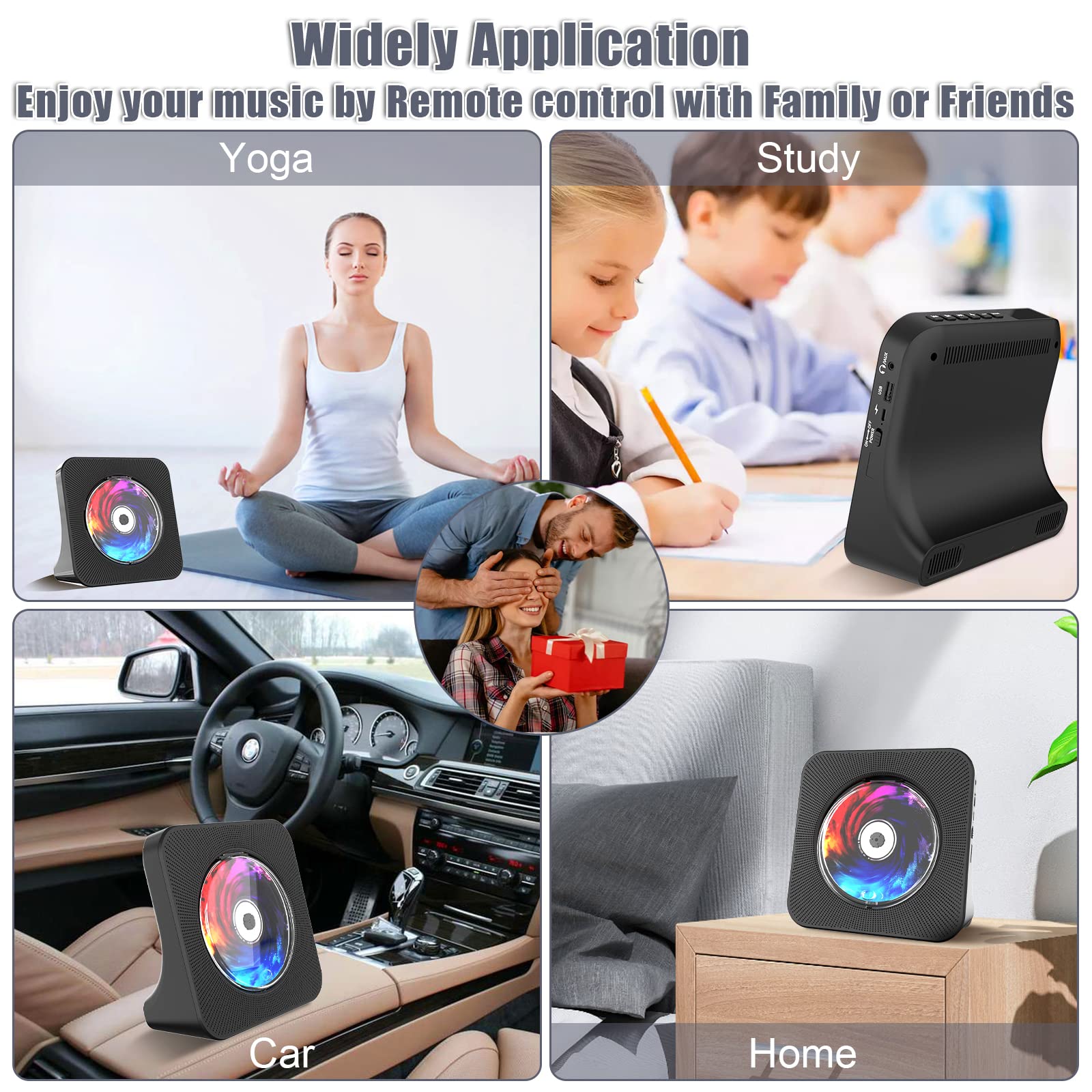 Fohil Portable CD Player with Bluetooth, 4000mAh Rechargeable Desktop CD Music Player for Home with Built-in Double HiFi Sound Speakers, Battery LED Screen CD Player Support AUX&USB FM Radio