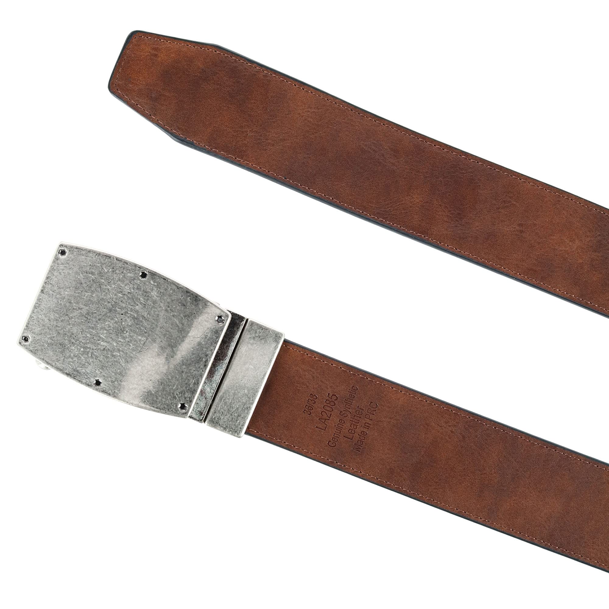 CTM® Men's Reversible Belt with Casual Plaque Buckle, 32/34, Black to Brown