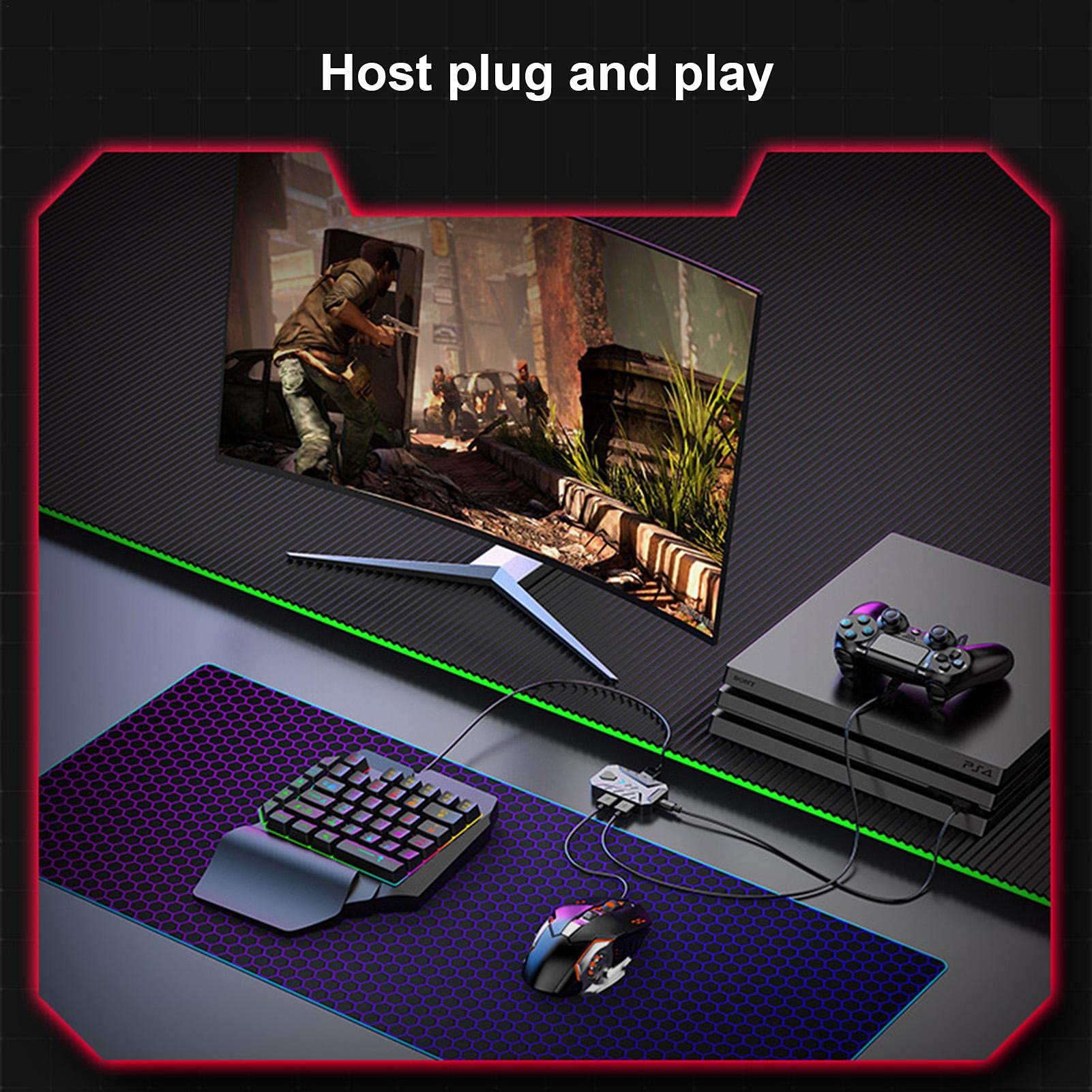 Enjovdery One Hand Gaming Keyboard and Mouse - Portable Mini Single Gamer Keypad Wired Mechanical Feel Rainbow Backlight Half Keyboard for NS Switch Laptop PC Desktop