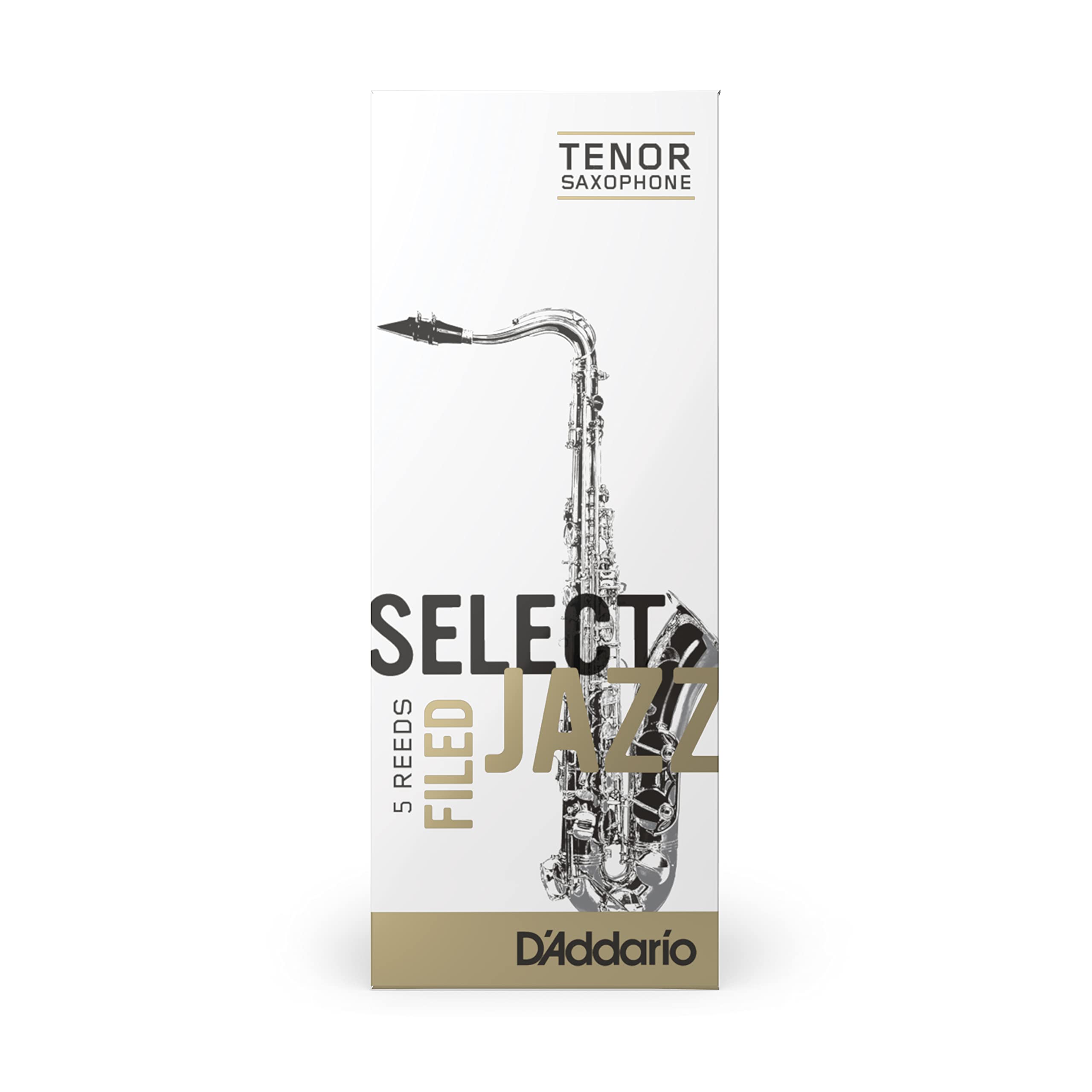 D’Addario Woodwinds Select Jazz Tenor Sax Reeds, Filed, Strength 3 Strength Medium, 5-pack, RSF05TSX3M