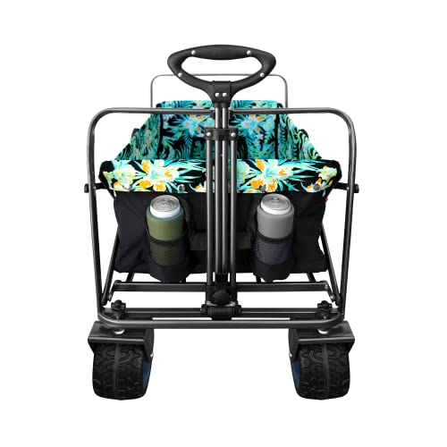 Hurley Beach & Gear Collapsible Wagon Cart, 30.25"x21.75"x31.25", Hawaiian Gardens, Black