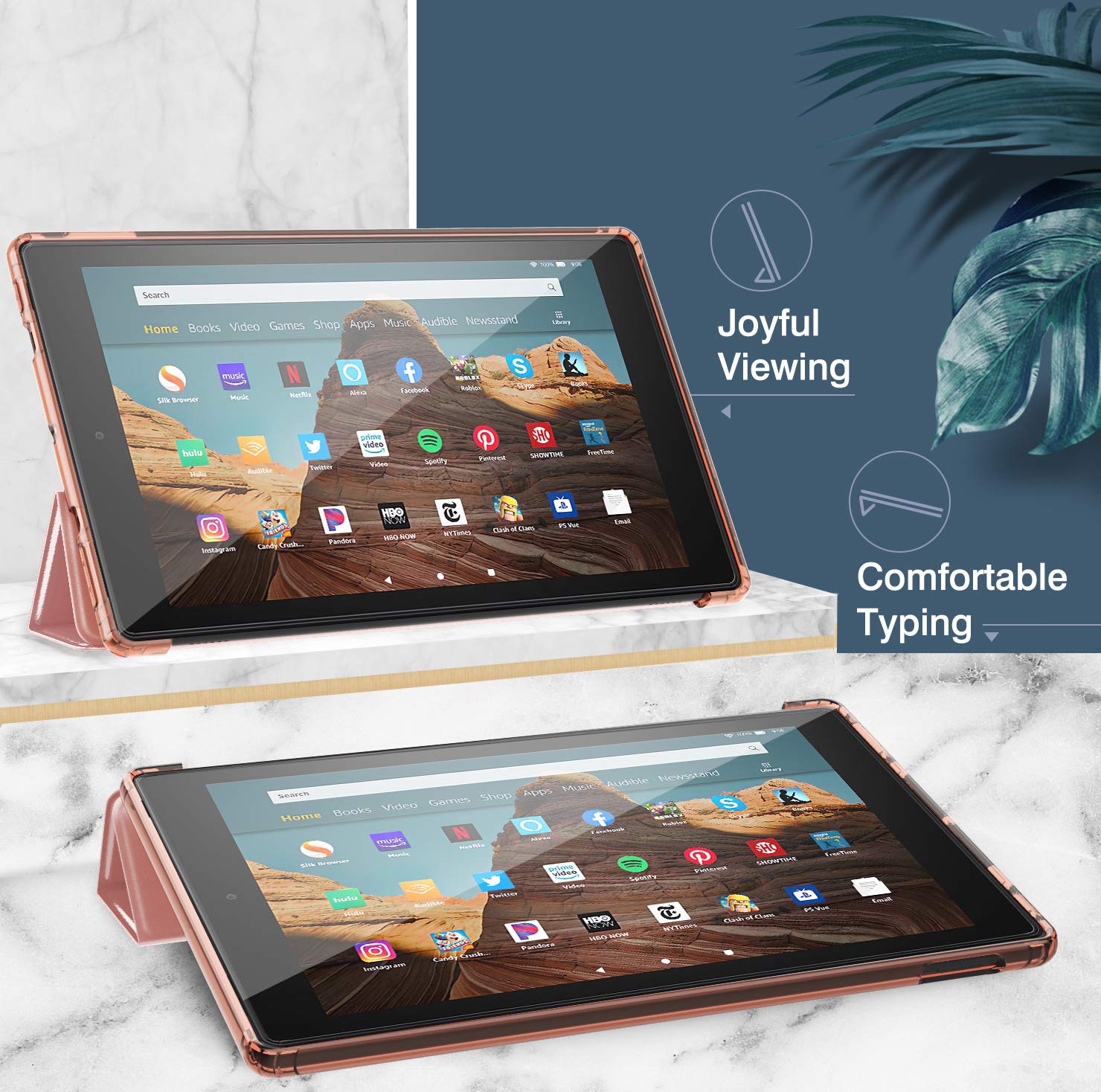 Dadanism All-New Fire HD 10 Tablet Case(9th Generation - 2019 Release) / (7th Generation - 2017 Release), [Flexible TPU Translucent Back Shell] for Fire HD 10.1 Inch Cover - Rose Gold