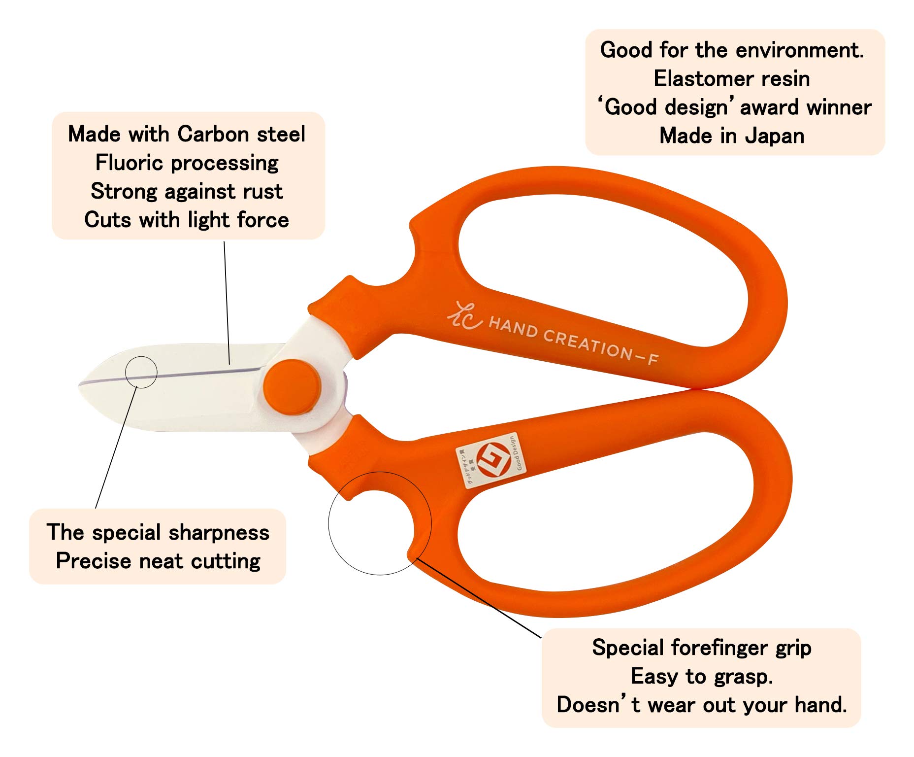 Sakagen Flower Scissors Hand Creation F-170 (Orange, 170mm)