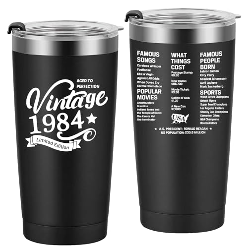 Greatingreat 1984 40th Birthday Gift for Women and Men - 40th Gifts for Parents - 40th Class Reunion - Mom Dad Wife Husband Present - 20oz Tumbler Cup Black