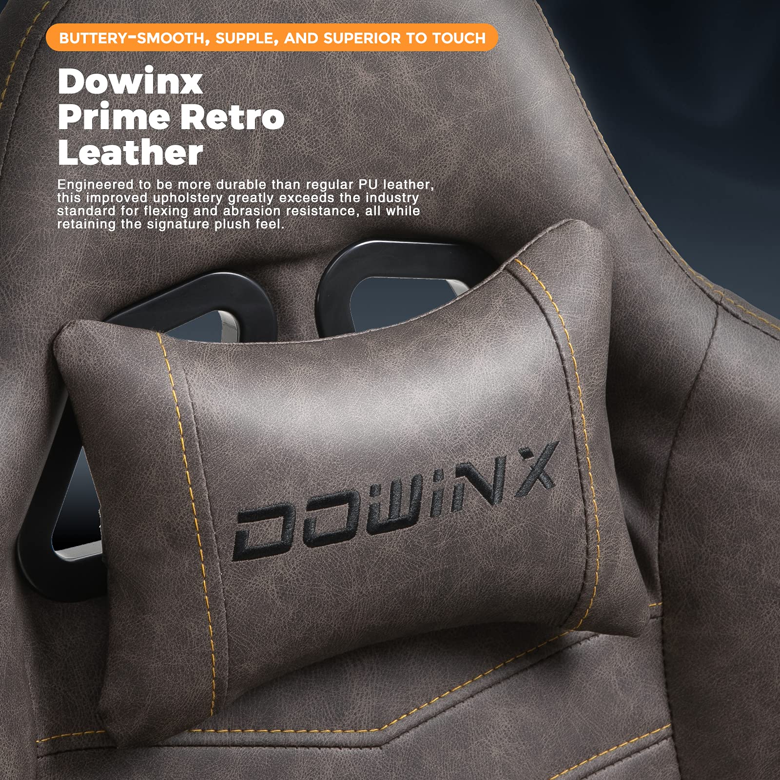 Dowinx Gaming Chair Office Chair PC Chair with Massage Lumbar Support, Vintage Style PU Leather High Back Adjustable Swivel Task Chair with Footrest (Brown)