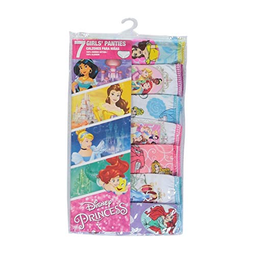 Disney Girls Princess Panty Multipacks With Favorites Cinderella, Belle, Ariel And More In Sizes 2/3t, 4t, 4, 6, 8 Briefs, 7-pack 100% Combed Cotton, 6 US