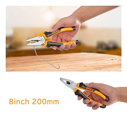 INGCO Pliers Tool Set, 3pcs Small Plier Set, 8 Inch Combination Pliers, 6 Inch Diagonal Cutting Pliers, 6 Inch Needle Nose Pliers HKPS08318