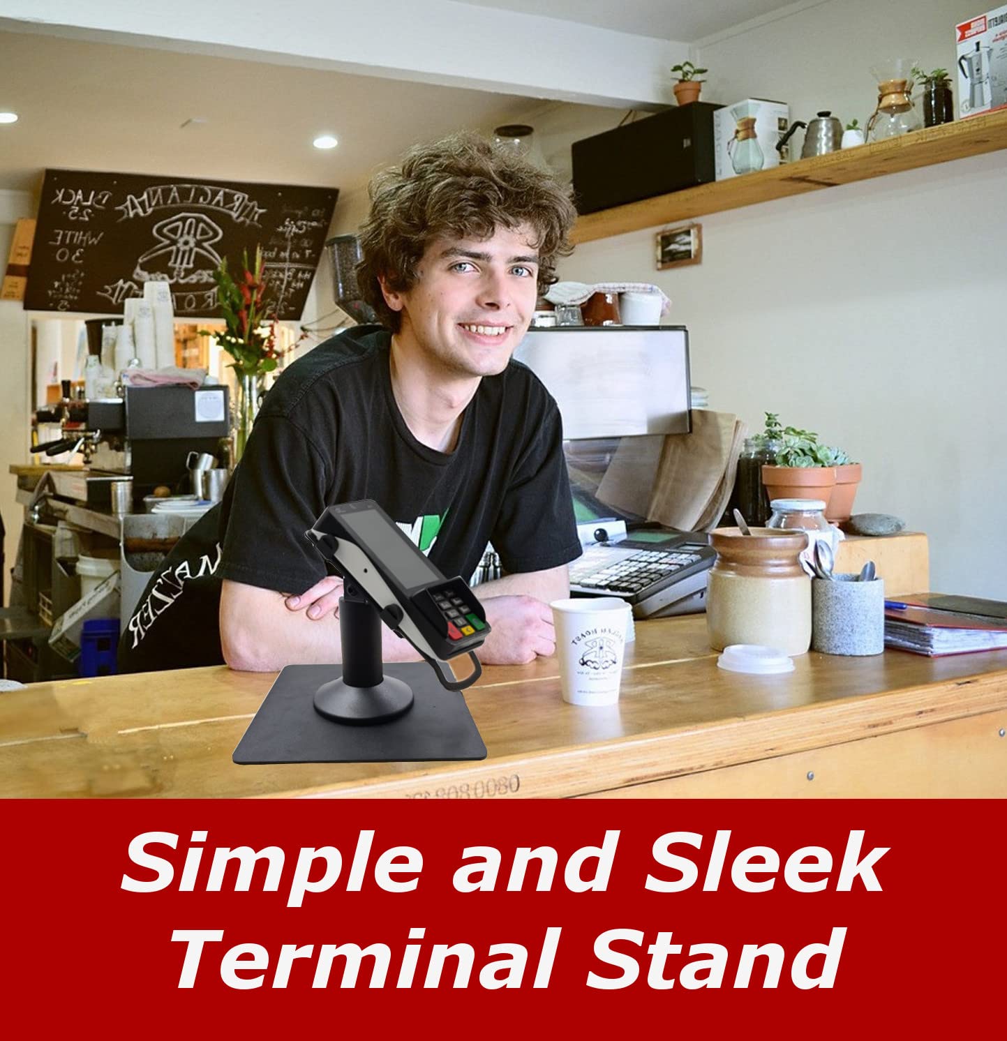 DCCStands Pax A35 Freestanding Swivel and Tilt Low Profile 4'' Terminal Stand with Square Plate, black