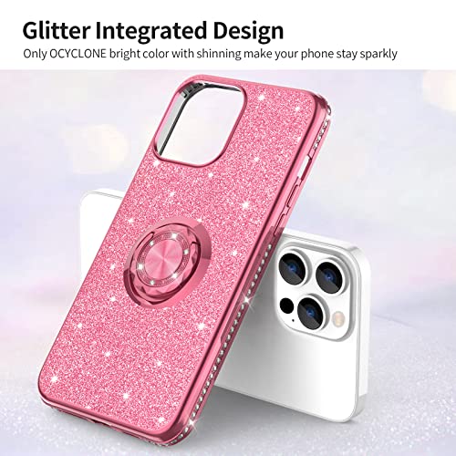 OCYCLONE Compatible with iPhone 14 Pro Case 6.1 inch, Glitter Sparkle Diamond Case with Ring Stand Protective Phone Case Compatible for iPhone 14 Pro Case for Women Girls - Pink