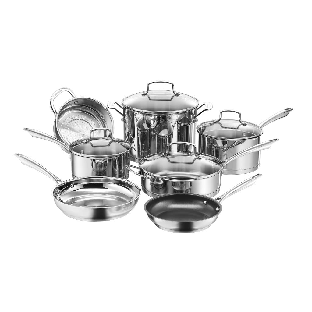 Cuisinart 11-Piece Cookware Set, Professional Stainless Steel, 89-11,Silver