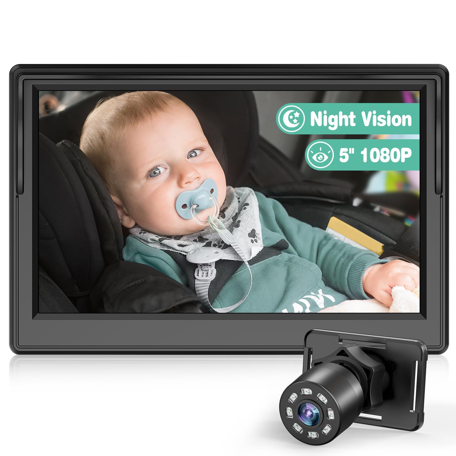 Itomoro Baby Car Camera Back Seat Car Monitor for Baby with 5" Display 1080P HD Resolution, Wide View Car Seat Mirror Night Vision Function, Reusable Sucker Bracket Easily Observe The Baby's Move…