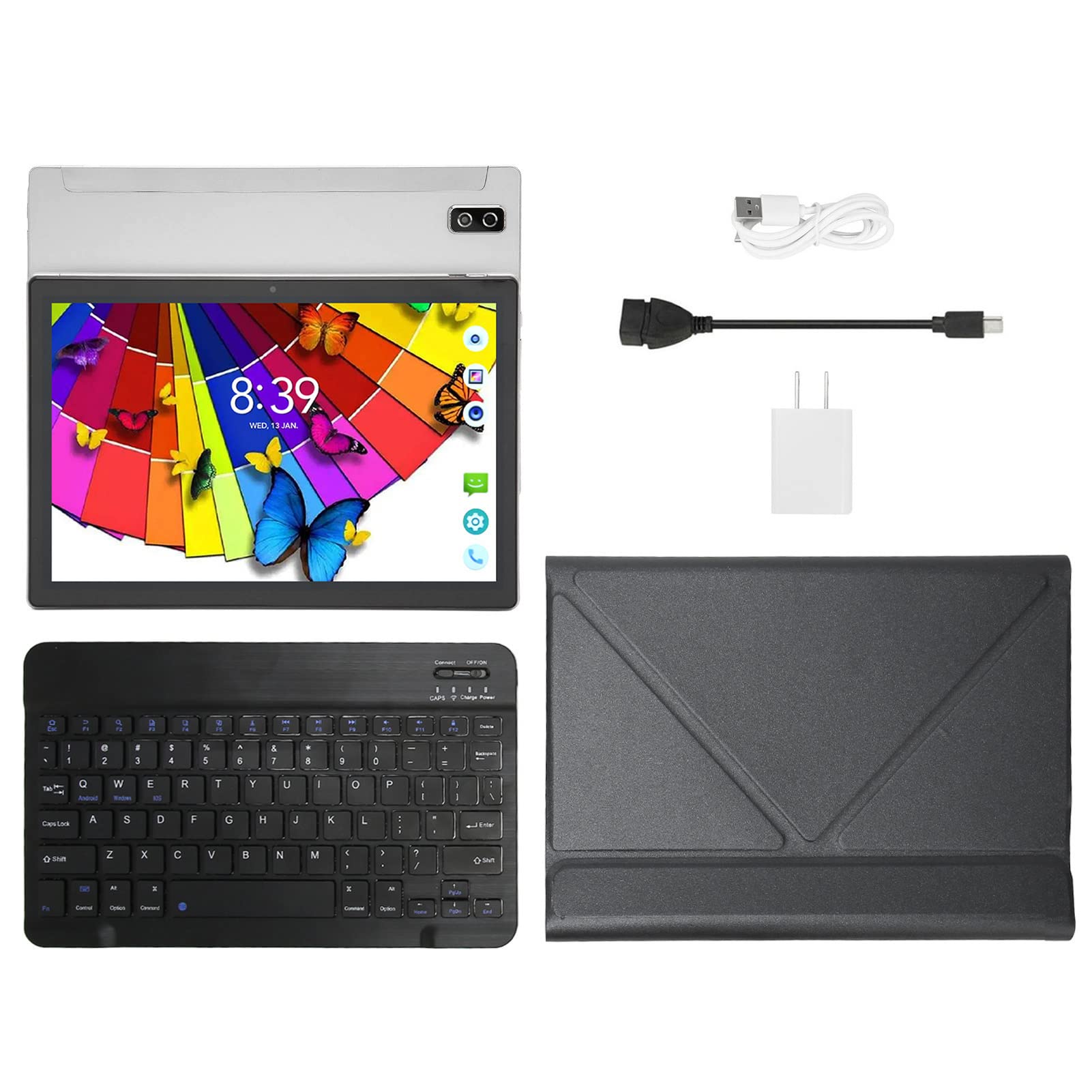 Dpofirs Tablet 10 inch Tablet PC, Dual SIM Dual Standby Business Tablet, Octa Core 8GB RAM 128GB ROM, 5G WiFi Dual Camera, 8800mAh HD Tablet with BT Keyboard (Silver)