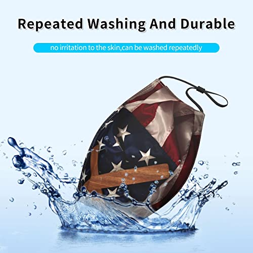 for God and Country Cross American Flag Unisex Cloth Face Masks Reusable Washable Ajustable Masks with Filters Black