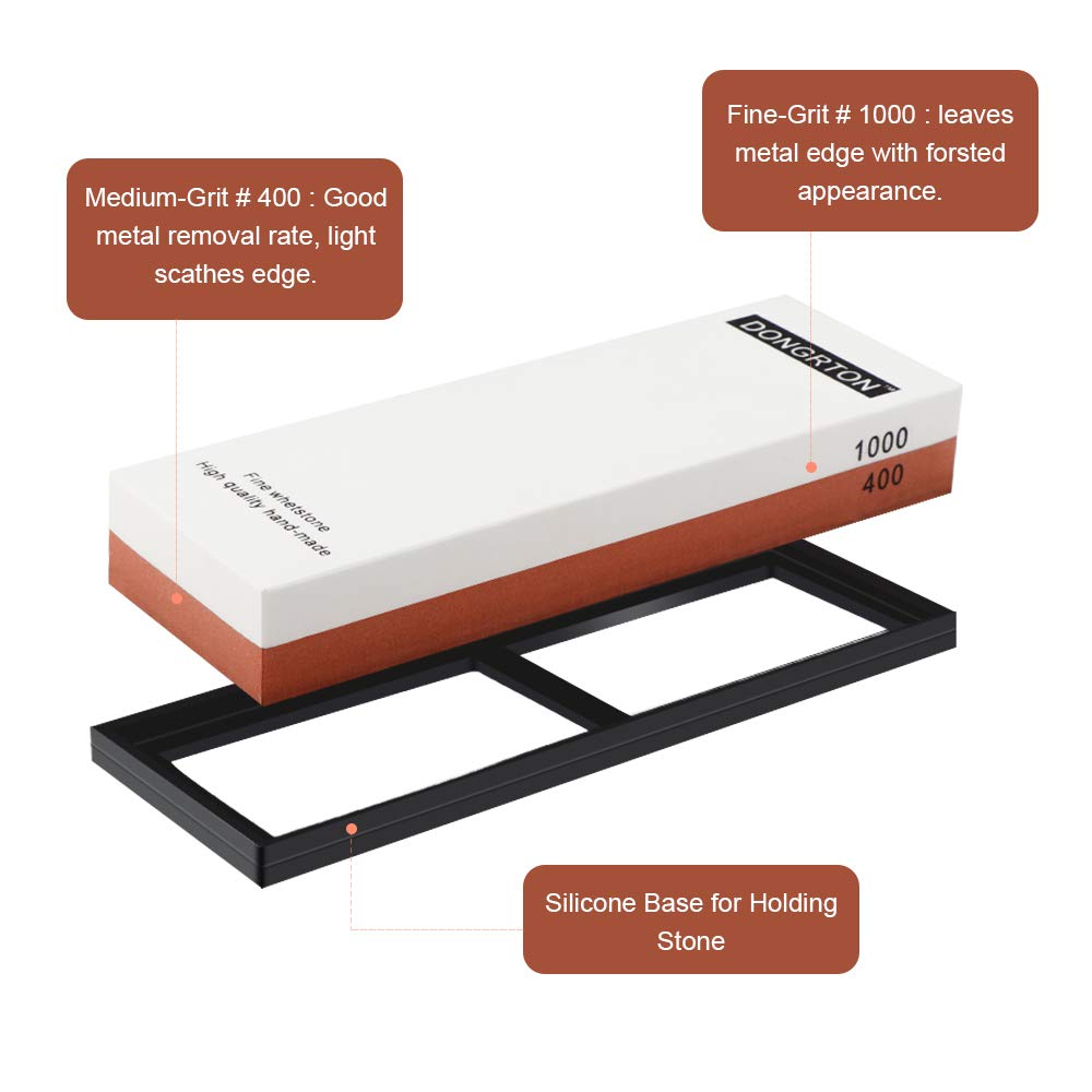 DONGRTON Knife Sharpening Stone Set Premium Whetstone Kit 400/1000 3000/8000 Grit Waterstone for Knife Sharpener Stone Leather Strop Non-Slip Bamboo Base
