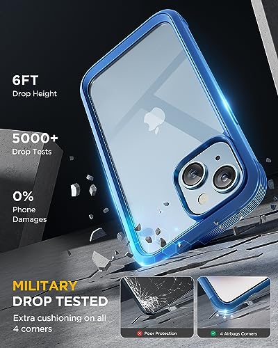 Miracase Glass Series Designed for iPhone 14 Phone Case 6.1 inch, 2023 Upgrade Full-Body Clear Bumper Case with Built-in 9H Tempered Glass Screen Protector and Camera Lens Protector,Blue
