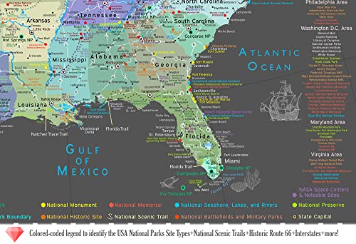 National Parks Map Poster Slate Edition (24W x 16H inches)