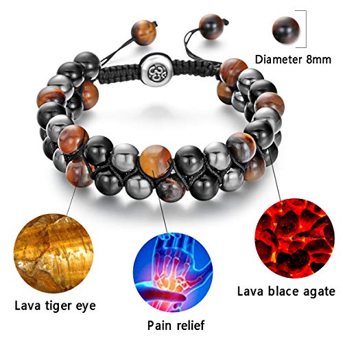 ywduoying Triple Protection Bracelet Lava Rock Mens Stone Bead Bracelet -Adjustable Tiger Eye 8MM Bracelet Essential Oil Diffuser Healing Chakra Yoga Bracelets, Gift for Her Him