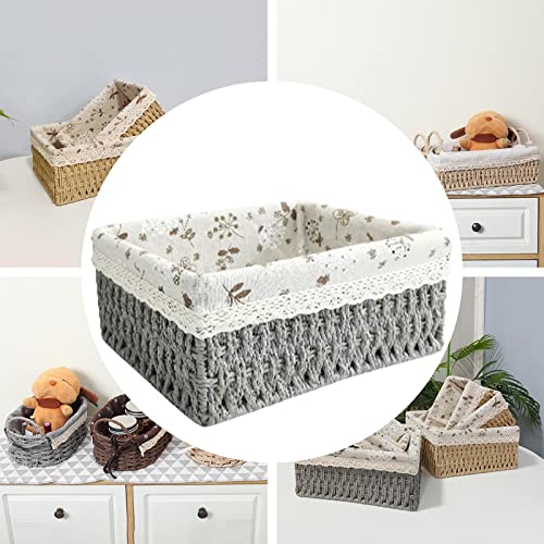 KLKCMS Multipurpose Rattan Storage Basket Decorative Baskets for Living Room Tabletop Bedroom, Medium Grey A