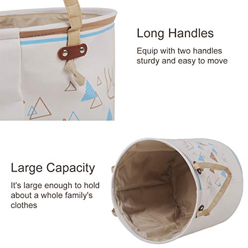 Deer Laundry Basket, Large Foldable Canvas Laundry Hamper with Handles Round 15" Cartoon Home Organizer for Baby Nursery,Toys,Laundry,Clothing,Gift Storage Baskets