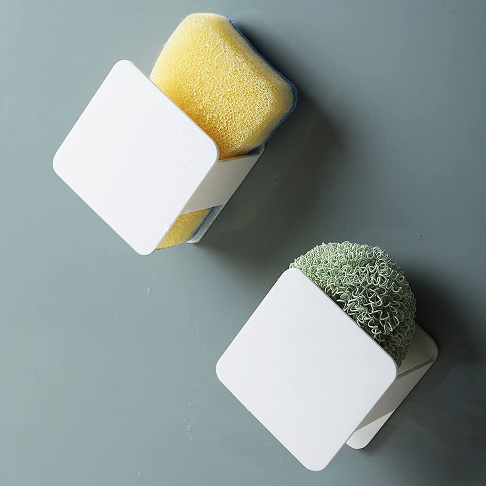 esowemsn 2PCS Plastic Kitchen Sink Sponge Holders White Adhesive Sponge Holder for Kitchen Sink Bathroom Shower Sponge Organization