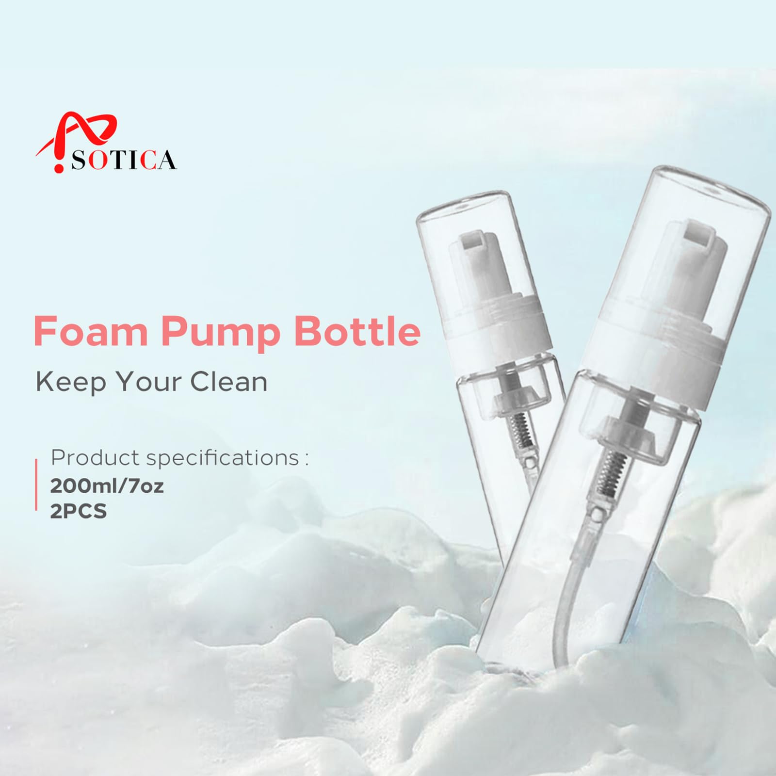 Foam Pump Bottle - 7OZ SOTICA 2PCS Foam Bottle Dispenser Reusable Foam Spray Bottle Travel Empty Foam Dispenser Pump Bottle Plastic Foam Dispenser Bottle Foaming Refillable Soap Dispenser