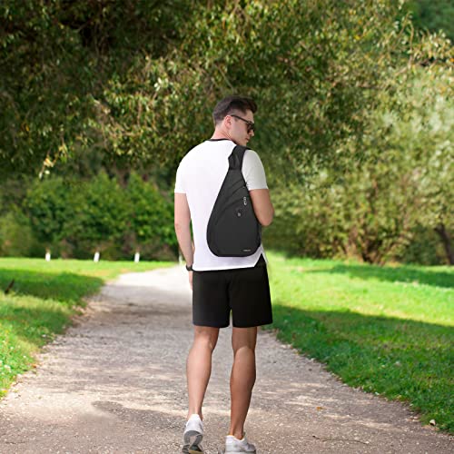 MOSISO Sling Backpack,Travel Hiking Daypack Pattern and Fan-shaped Rope Crossbody Shoulder Bag, Navy Blue Base Totem Texture&Black