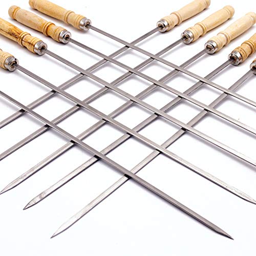 HAKSEN 16 inch Kabob Skewers with Wood Handle for BBQ Camping Cookware Campfire Grilling Cooking, Stainless Steel, 10PCS