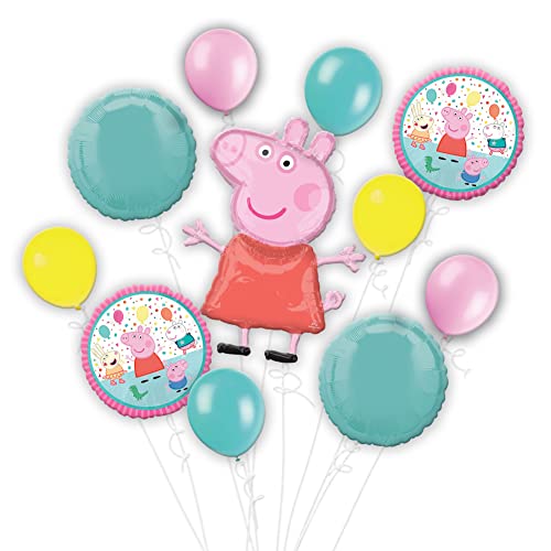 Customizable Peppa Pig Balloon Bouquet featuring Peppa - Choose your Age Number - Party Supplies Bundle, Birthday Decorations, Foil and Latex, Inflate With Helium