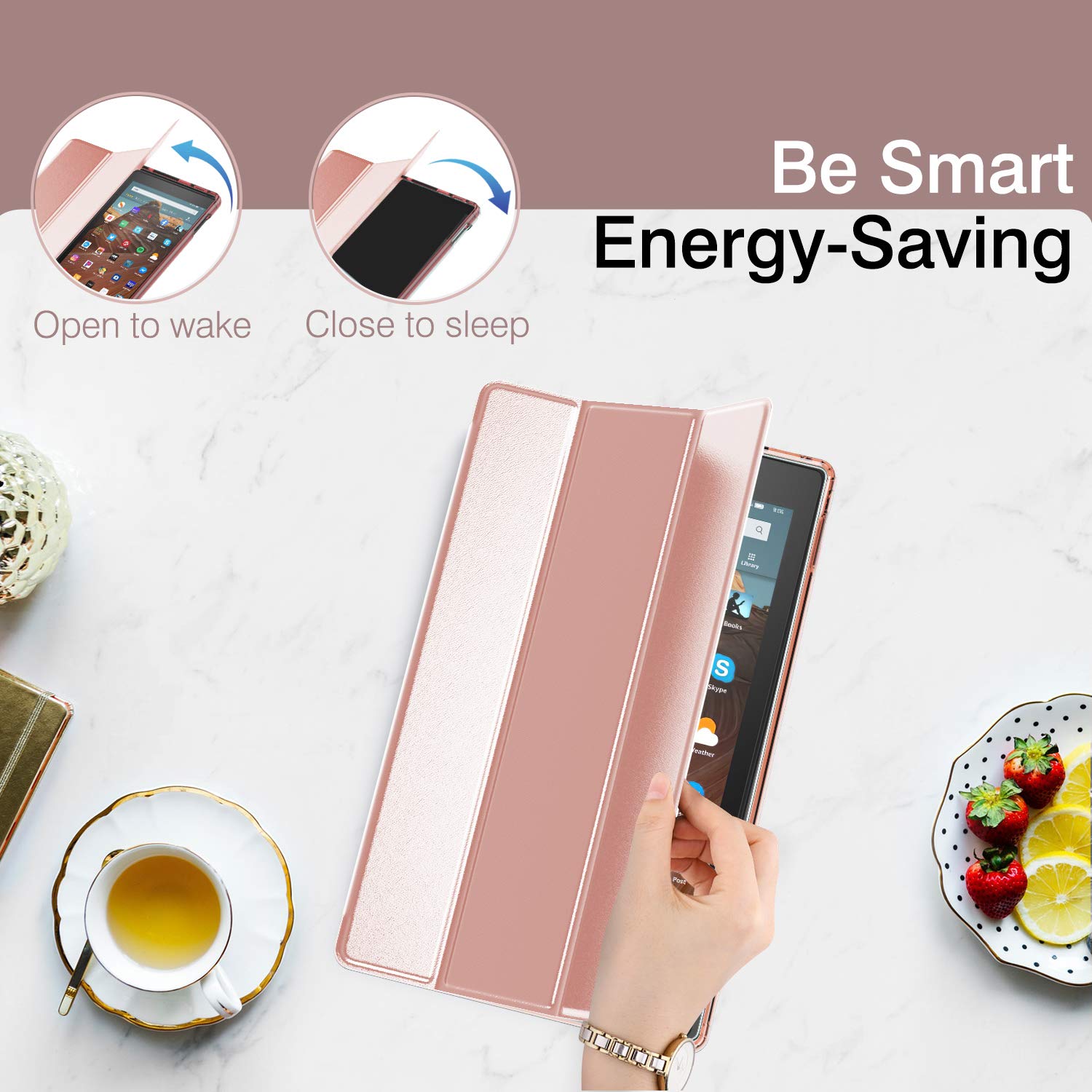 Dadanism All-New Fire HD 10 Tablet Case(9th Generation - 2019 Release) / (7th Generation - 2017 Release), [Flexible TPU Translucent Back Shell] for Fire HD 10.1 Inch Cover - Rose Gold
