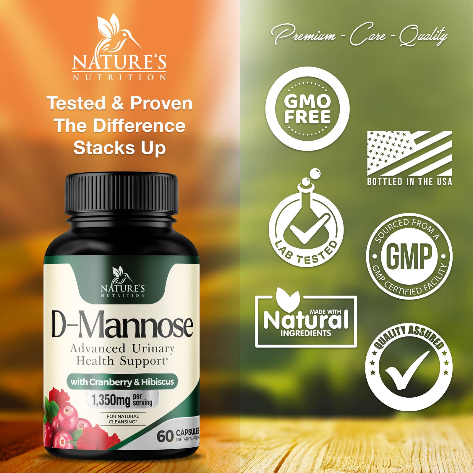 D-Mannose & Cranberry Extract 1350mg Advanced Formula, Fast-Acting Natural Urinary Tract Health Support for Women & Men, Flush Impurities in Urinary Tract & Bladder, Non-GMO, Vegan - 60 Capsules