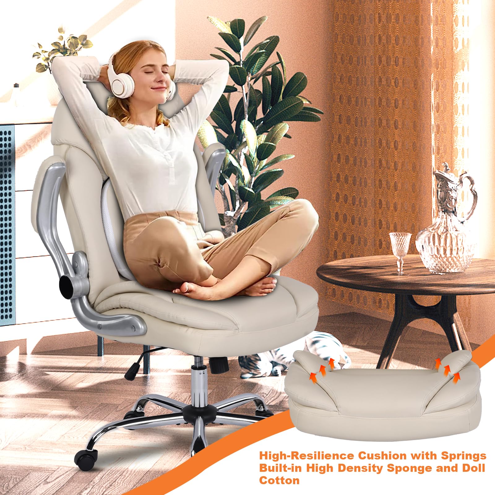 Comermax Executive Office Chairs with Lumbar Support and Flip up Arms Ergonomic Managerial Executive Chair Velvet Desk Chair with Wheels for Home Office (White)