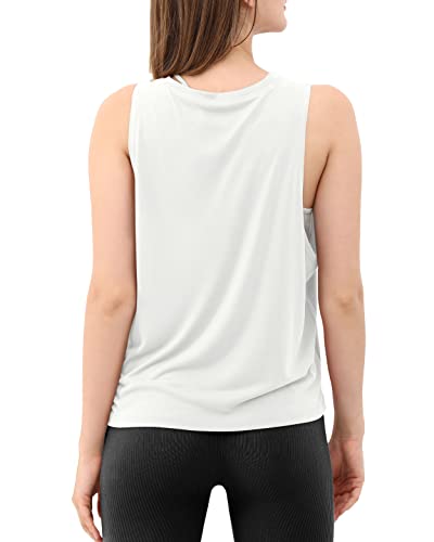 ODODOS 3-Pack Loose Tank Tops for Women Sleeveless Gym Athletic Workout Tops Basic Yoga Shirts, Black, Charcoal, White, Medium