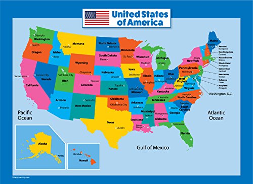 World Map and USA Map for Kids - 2 Poster Set - LAMINATED - Wall Chart Poster of the United States and the World (18 x 24)