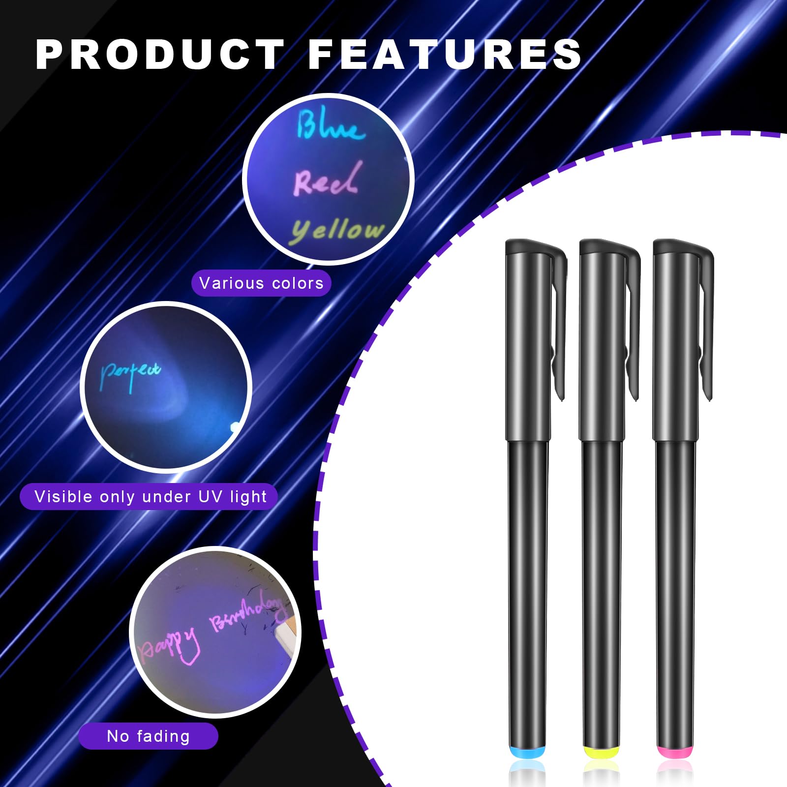 Daemson Invisible Ink Pen, Spy Pen with 9 PCS Mini UV LED Keychain Flashlight, Disappearing Ink Magic Pen with Black Light Markers for Secret Notes, Fit for Christmas Halloween Holiday Gifts (9 PCS)