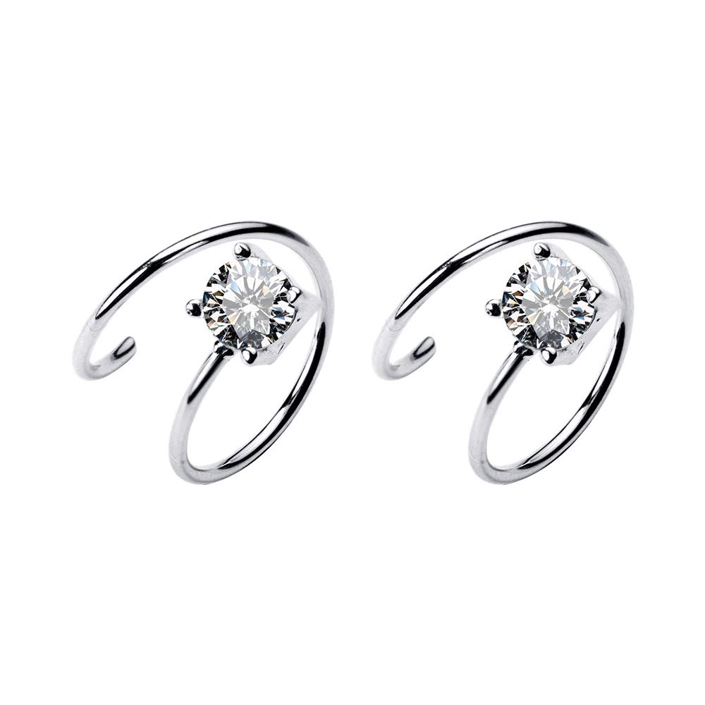 Cubic Zirconia Cuff Small Hoop Earrings Sterling Silver Dainty Crystal Cartilage Twist Crawler Wrap Huggie Earring Ear Piercing Hypoallergenic Sensitive Ears