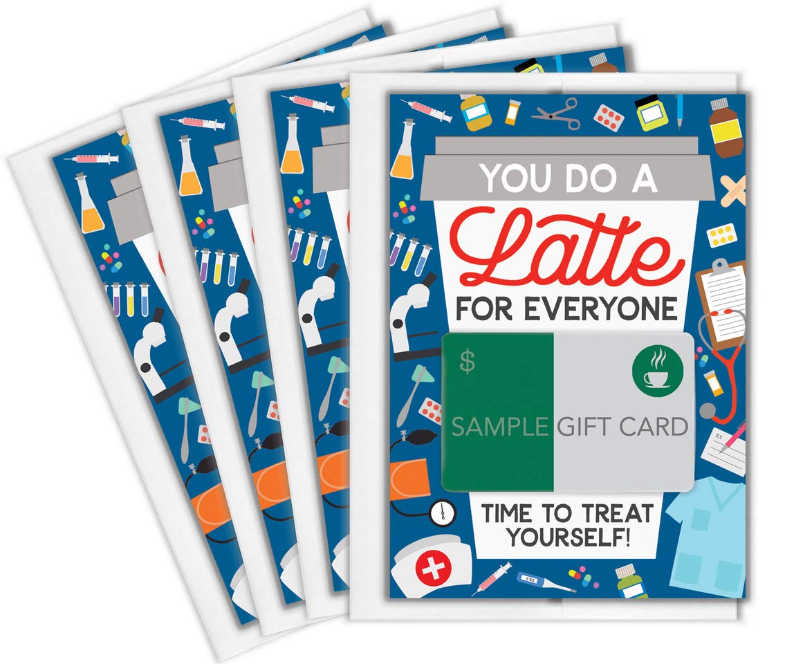 Tiny Expressions ā Medical Appreciation Coffee Gift Card Holders (4 Pack) | Set of 4 with Envelopes | Hospital Themed 5"x7" Gifts for Nurses, Doctors, Medical Assistants & Employees | Made in USA