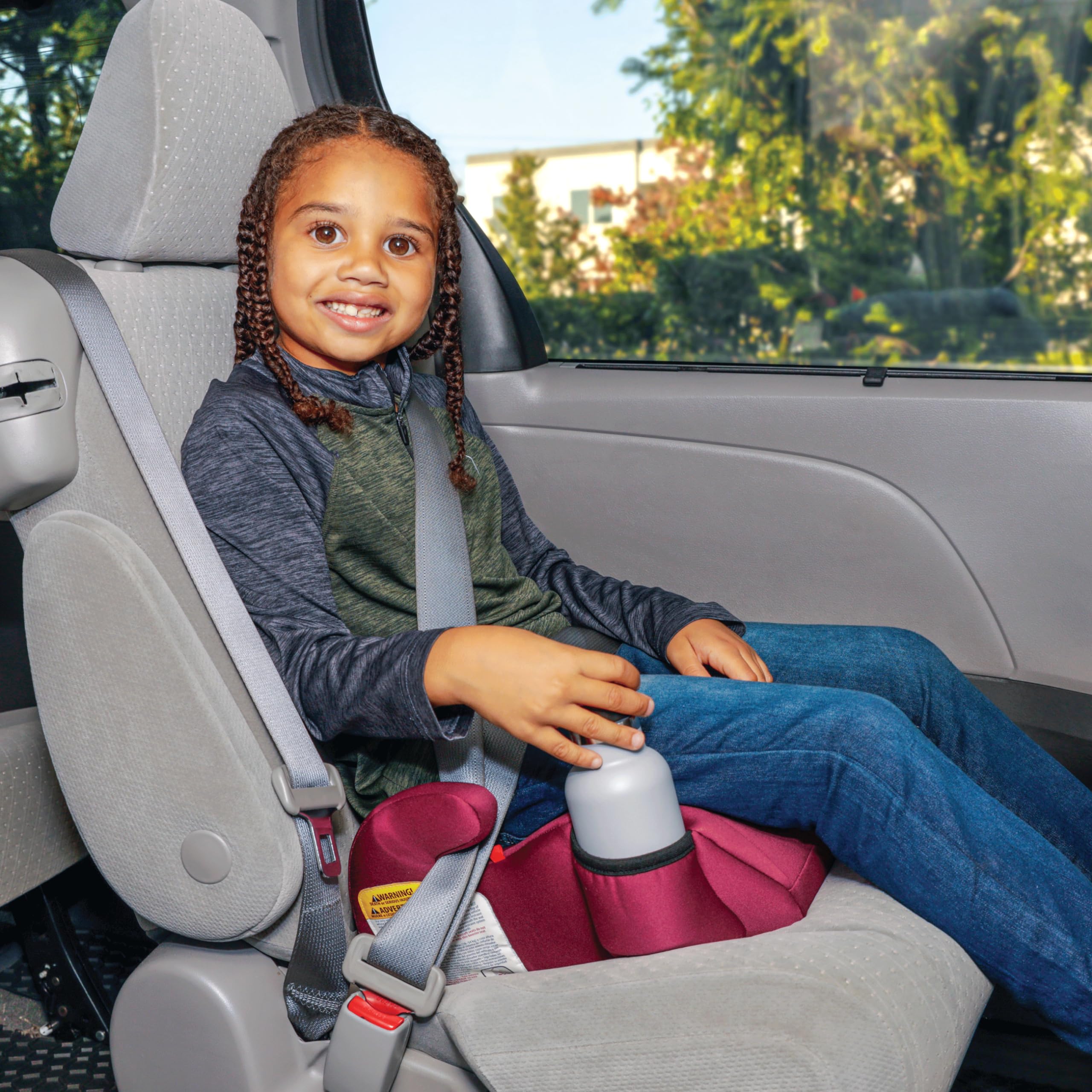 Diono Solana 2022, No Latch, Single Backless Booster Car Seat, Lightweight, Machine Washable Covers, Cup Holders, Pink