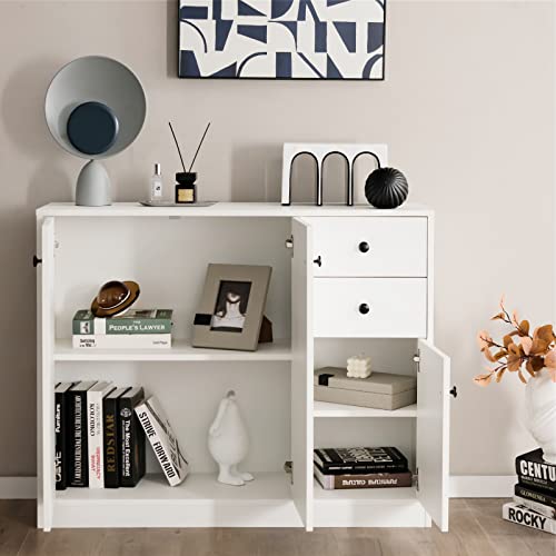 PETSITE Buffet Cabinet, Kitchen Sideboard with Storage Cabinets & Drawers, Modern Credenza Coffee Bar Server Console Table Cupboard for Entryway Living Dining Room, White
