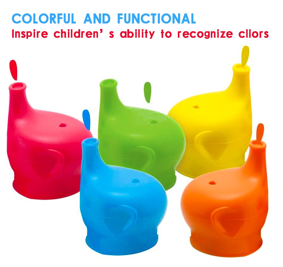 Yagote Silicone Sippy Cup Lids, 5 Packs Elephant Spill-Proof Sippy Cup for Babies, Toddlers and Kids
