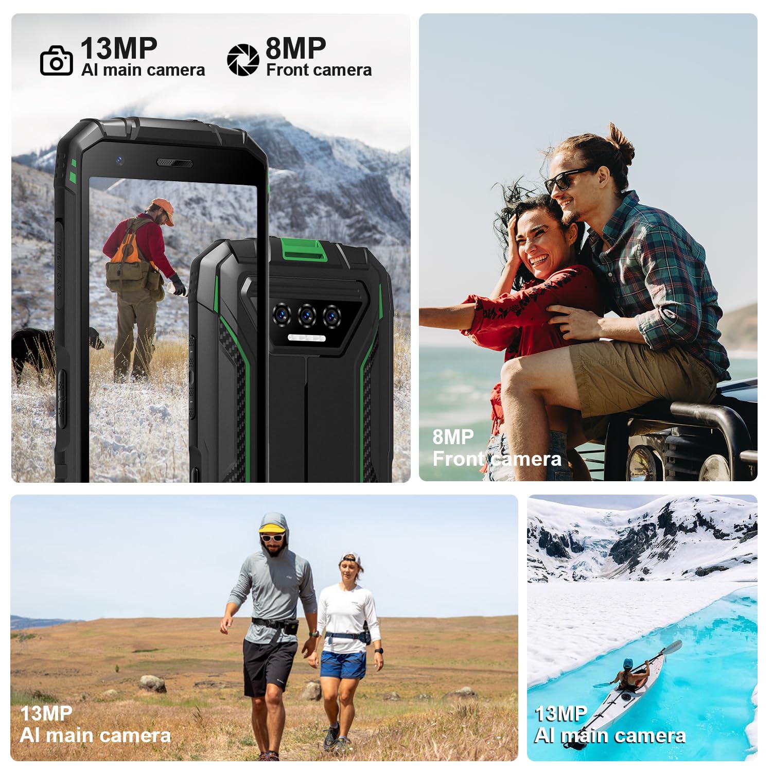 DOOGEE S41T Rugged Smartphone Unlocked 2024,6300mAh Battery,8GB+64GB,4G Dual Sim Rugged Phone,Android 13 Phone,13MP Camera,IP68 Waterproof Cell Phone,Face Unlock,NFC/T-Mobile,GREEN