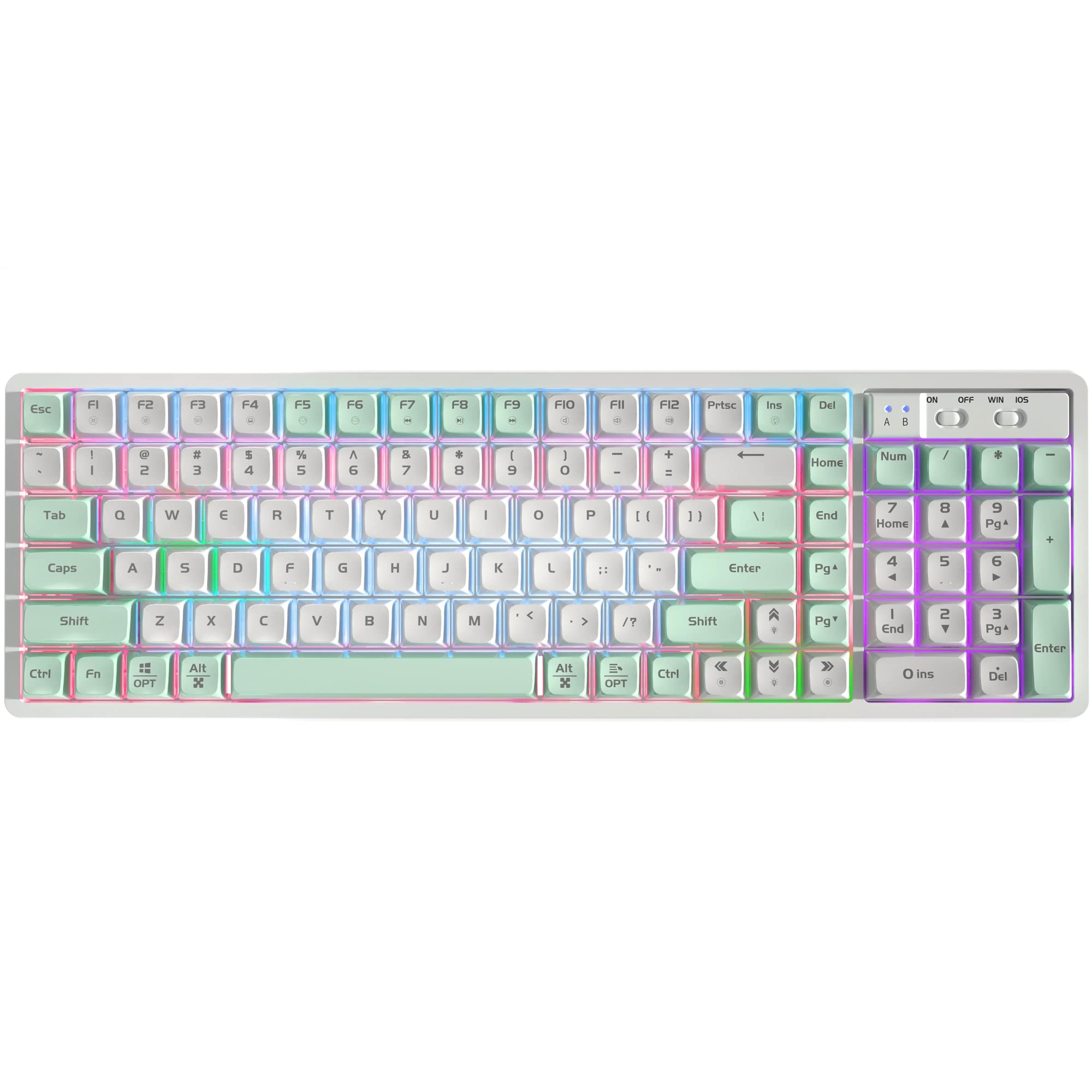 Fogruaden Hot Swappable Mechanical Keyboard, Light Gasket-Mounted, 102 Keys RGB Rainbow Backlit, Wired Ergonomic Full Size Keyboard for Win/Mac PC Gamer, Mechanical Golden Switches(Matcha Green)