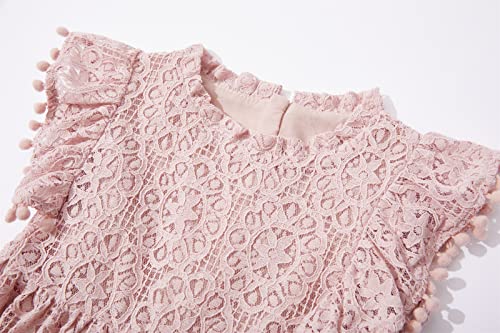 Niyage Toddler Girls Elegant Lace Pom Pom Flutter Sleeve Party Princess Dress Dusty Pink 90