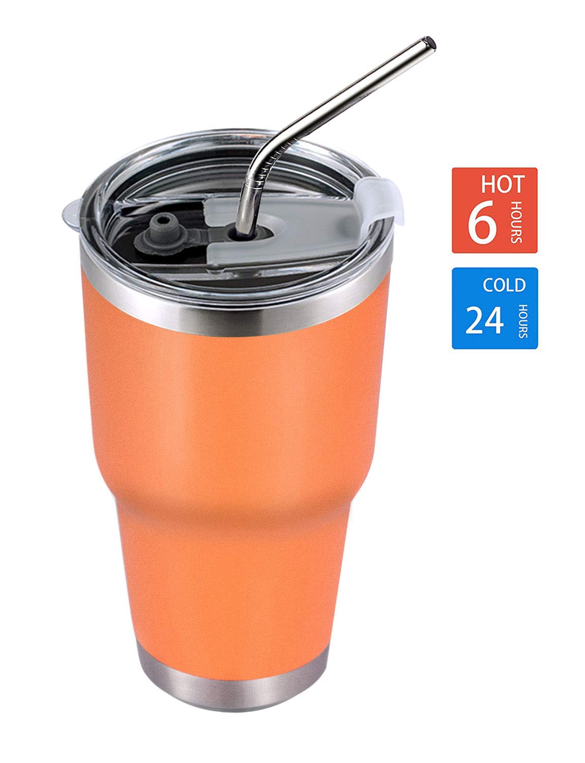 DYNAMIC SE 30oz Tumbler Double Wall Stainless Steel Vacuum Insulated Travel Mug with Splash-Proof Lid Metal Straw and Brush (Orange)