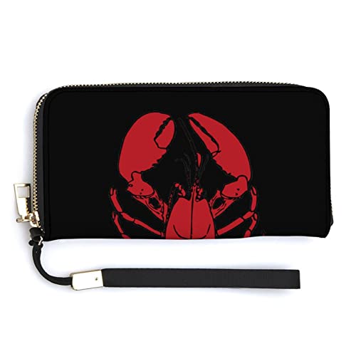FunnyStar Red Lobster Women's Long RFID Hand Wallet Wristlet Clutch Purse PU Leather Handbag with Wrist Strap