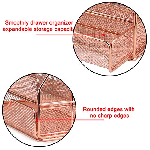 Ogrmar Rose Gold Desk Supplies Organizer, Multi-functional Mesh Desk Organizer with 6 Compartments & Desk Drawer Organizer for Office Supplies and Desk Accessories(Rose Gold) (9" X 6" X 6")