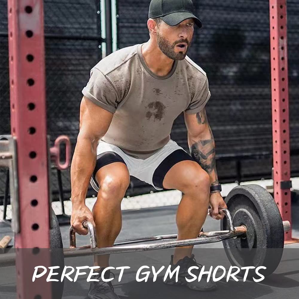 FLYEVEA Mens 2 in 1 Workout Running Shorts Athletic Yoga Gym 7" Short Clothes with Side Pockets Quick Dry Lightweight Training Shorts,Black Large