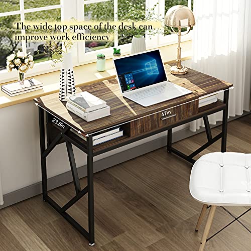 DEWEL Computer Desk with Drawer 47 Inch Home Office Writing Study Desk,Corner Desk with Storage Computer Gaming Desk PC Workstation for Small Space Industrial Style Table Home Office Workstation