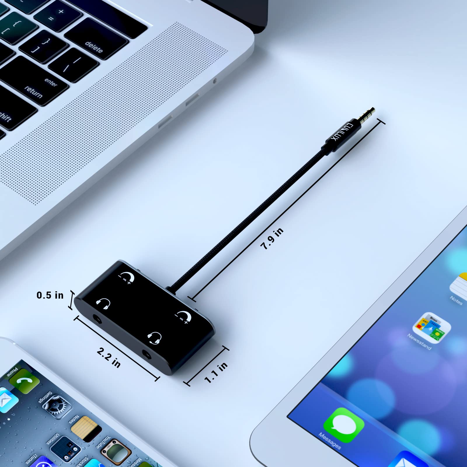 Cubilux 3.5mm Dual Headphone Splitter, Volume Control, Compatible with Laptops, Tablets, Phones