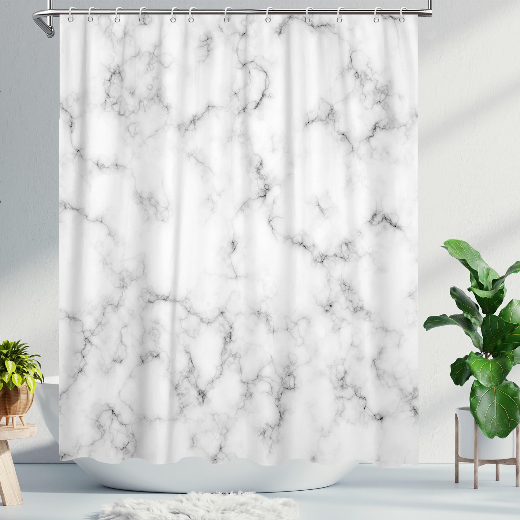 DuriLolly White Marble Shower Curtain 71x71 inch Abstract Gray White Texture Granite Shower Curtains Modern Ombre Cracked Art Bathroom Decor Waterproof Fabric Curtains Set Include Hooks